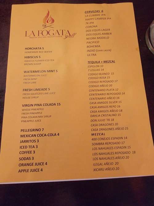 La Fogata Grill menu in Tampa, Florida, USA
