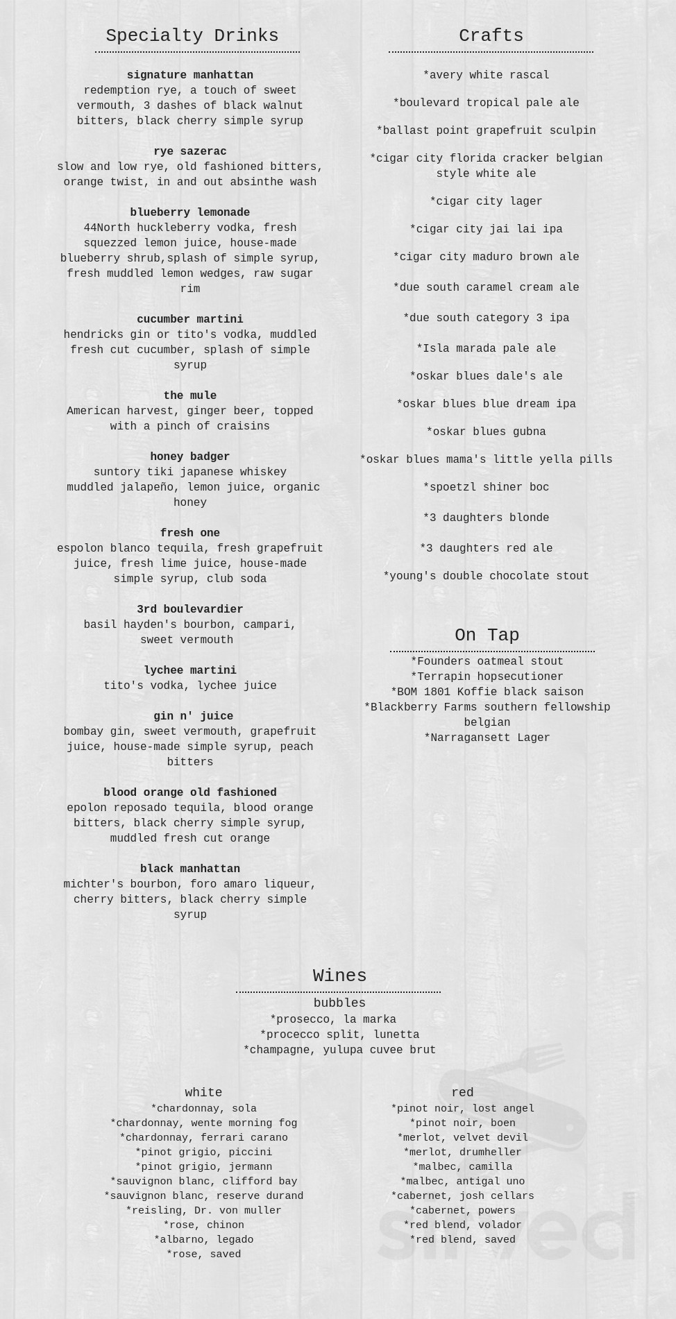 Menu - Delray Beach FL's 3rd & 3rd | Sirved