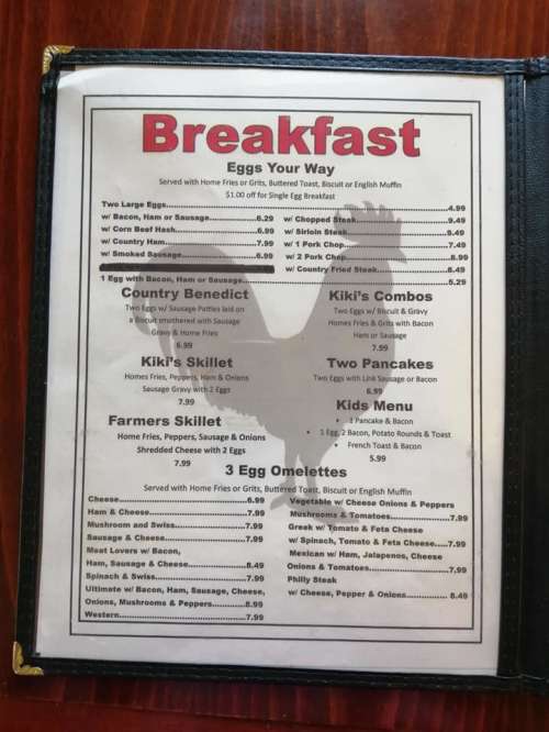 KiKis Egg House menu in Fort Meade, Florida, USA