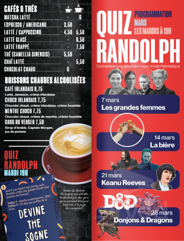 Randolph Pub Ludique DIX30 menu in Brossard, Quebec J4Y 0L1, Canada