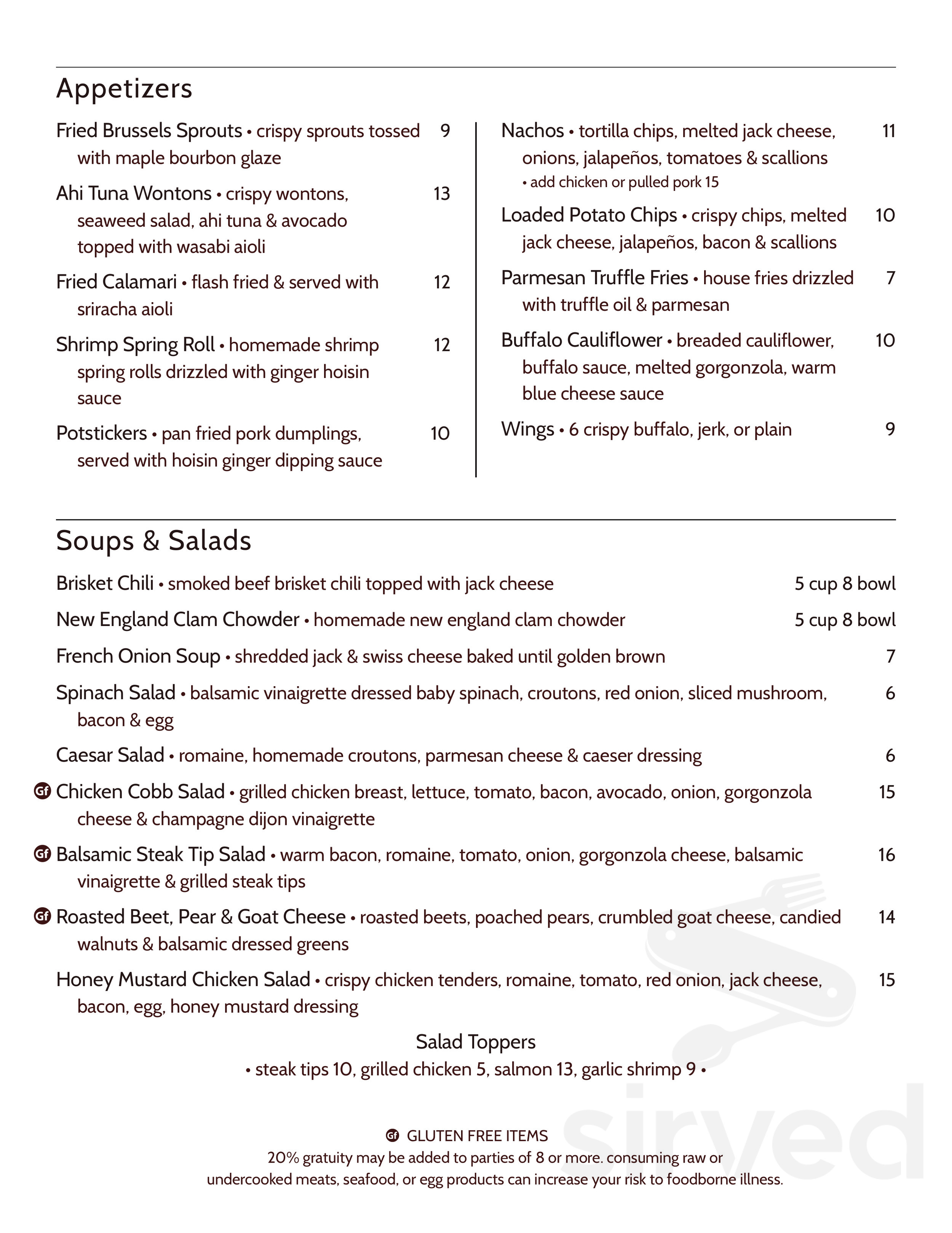 Walter's Basin menu in Holderness, New Hampshire, USA