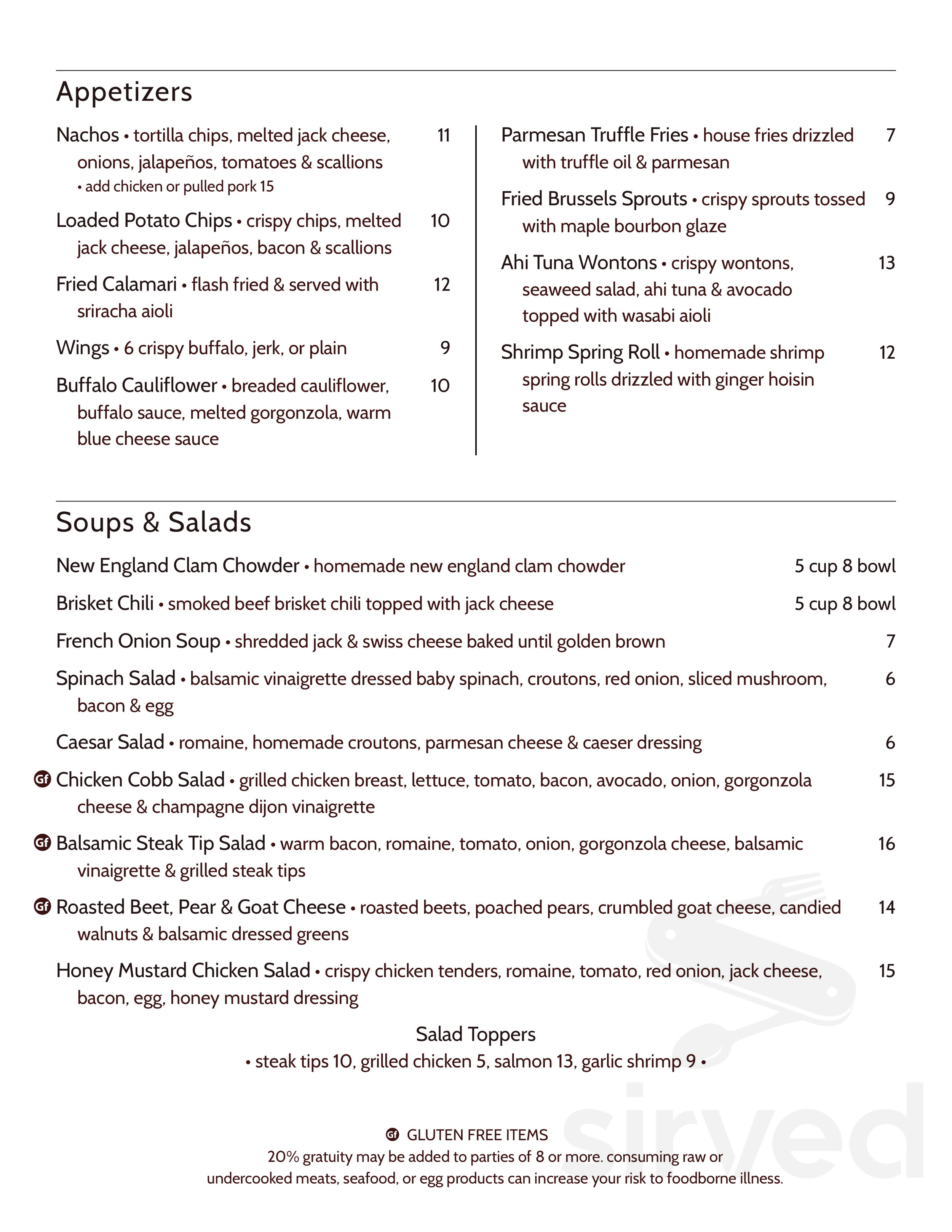 Walter's Basin menu in Holderness, New Hampshire, USA