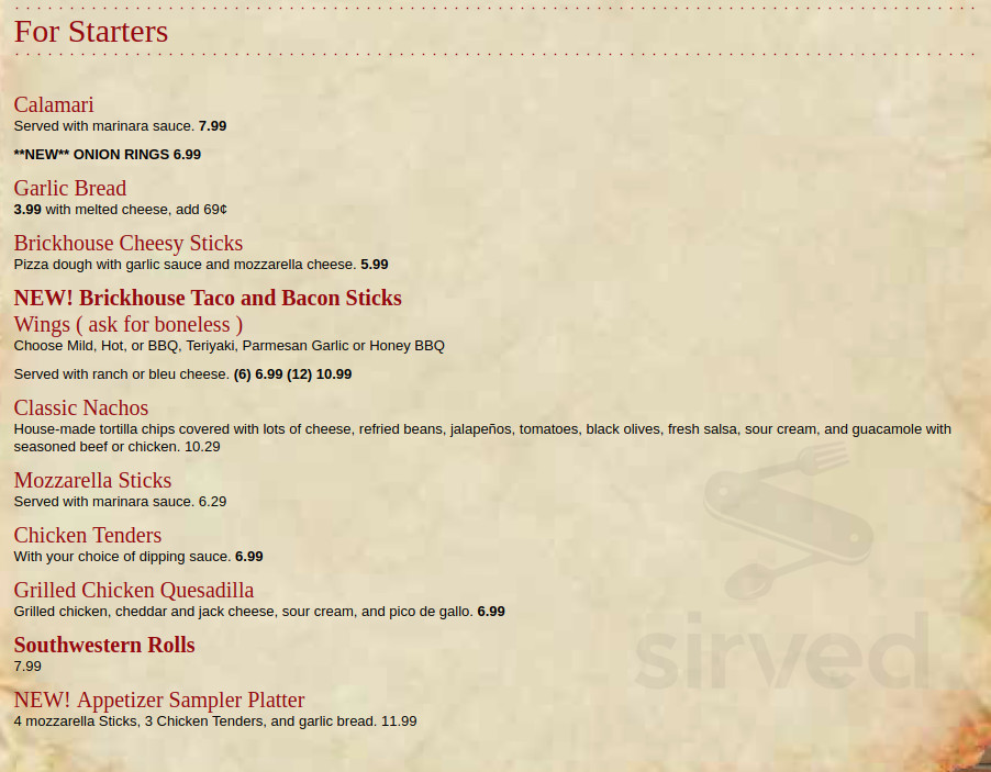 Brickhouse Pizza Pub menus in Fort Atkinson, Wisconsin, United States