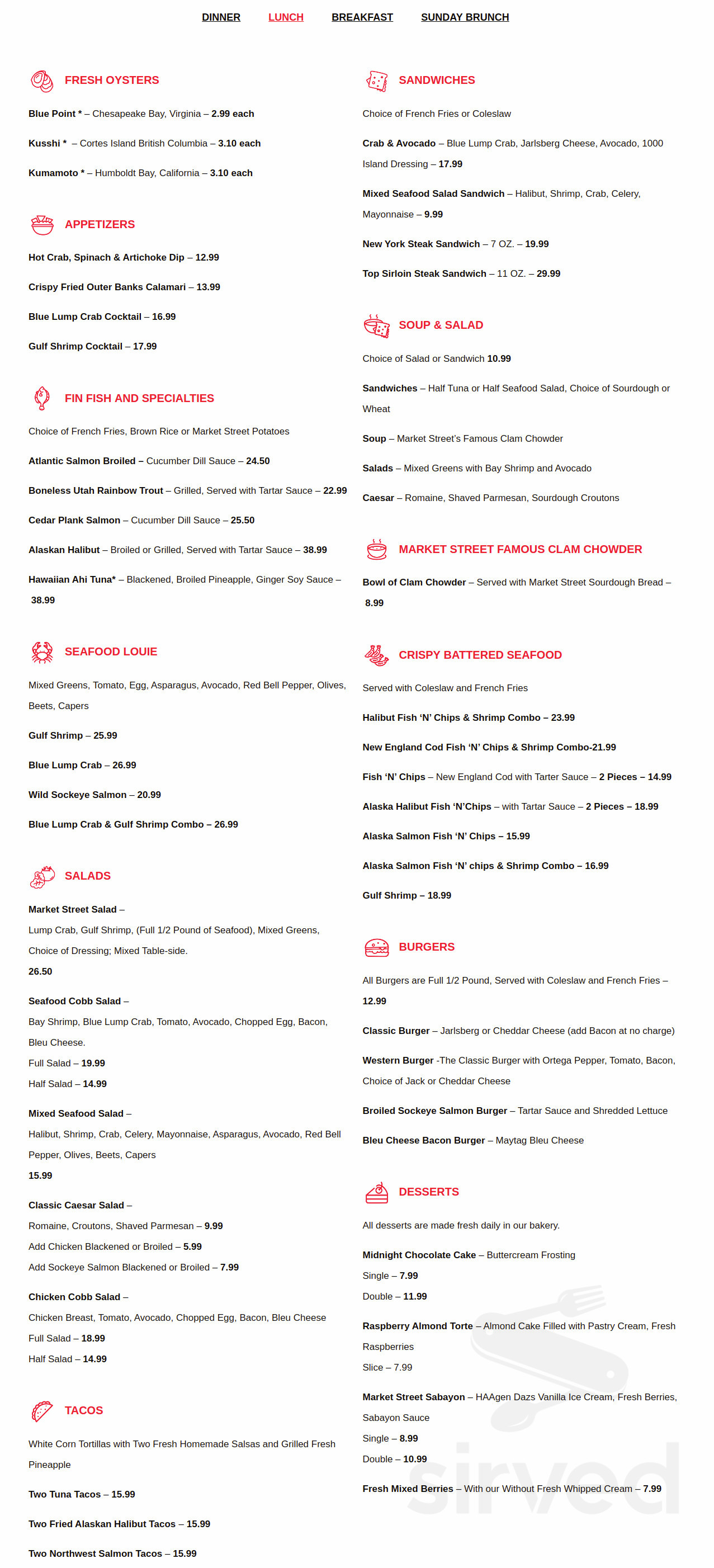 Market Street Grill & Oyster Bar - Cottonwood menus in Cottonwood ...