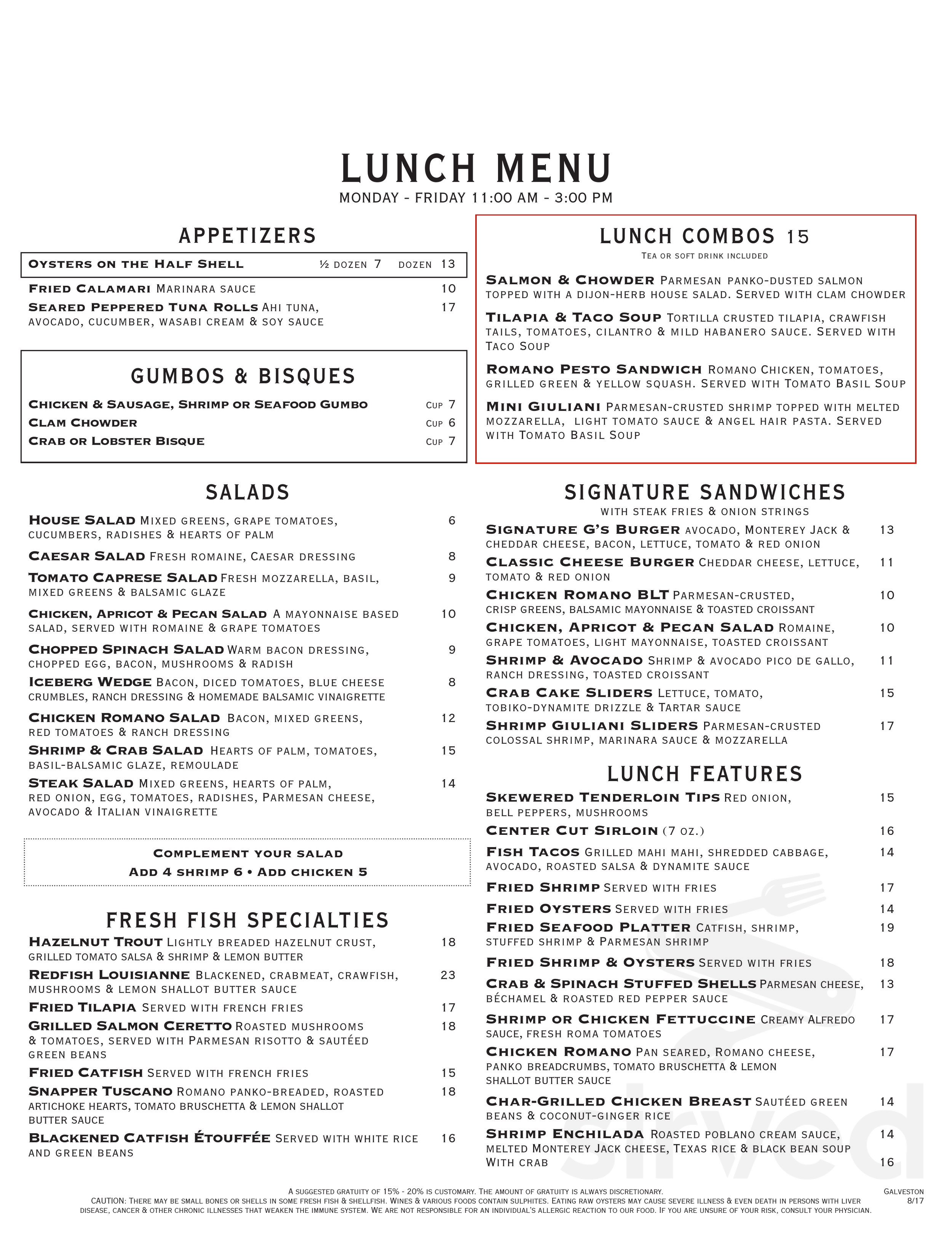 Willie G's Seafood menus in Houston, Texas, United States