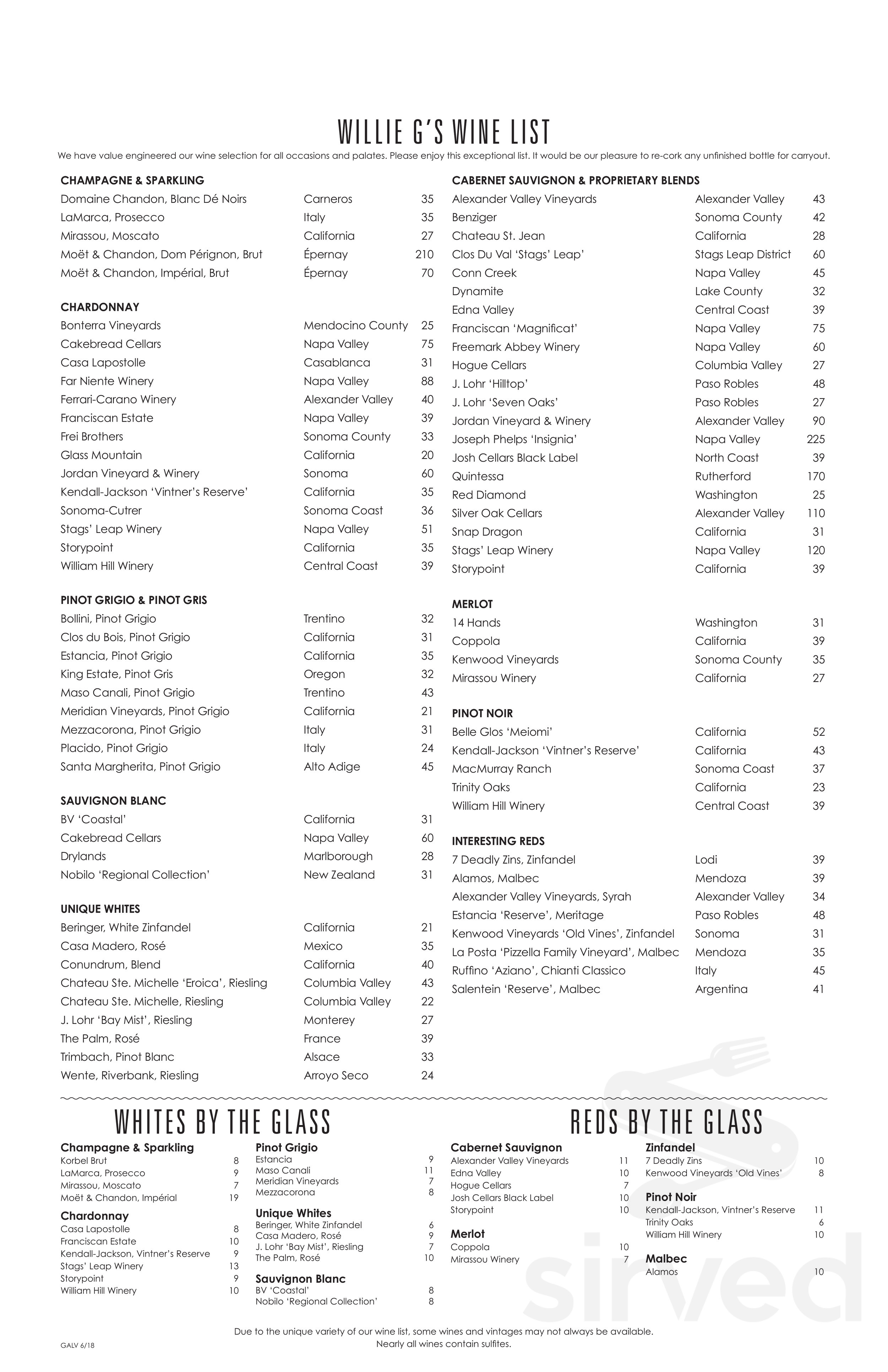 Menu - Houston TX's Willie G's Seafood & Steaks | Sirved