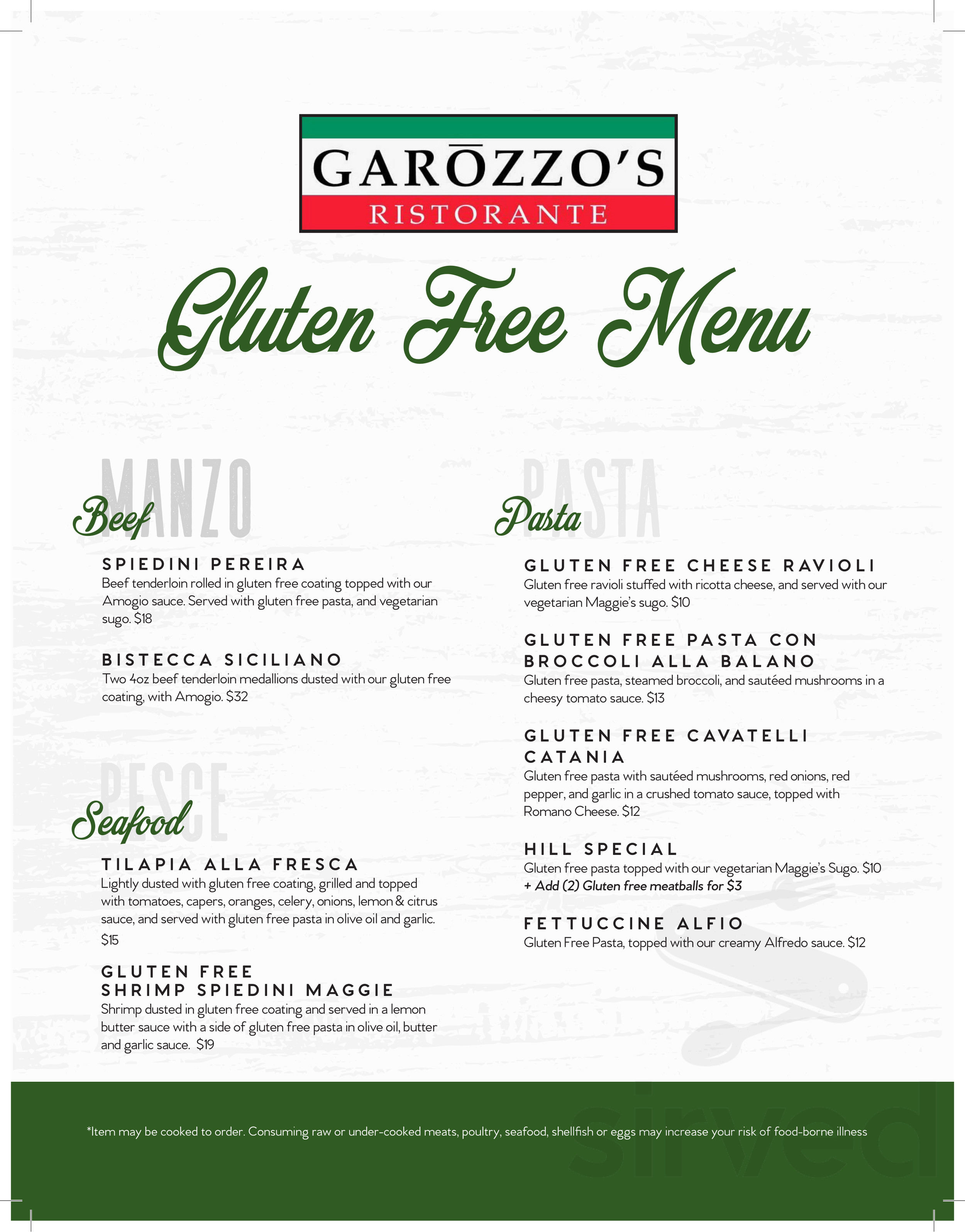 Garozzo's Downtown menu in Kansas City, Missouri, USA