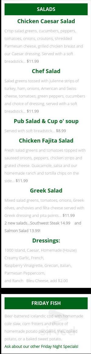 Doyle's Pub menu in Richmond, Illinois, USA