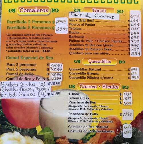 El Toro Bronco menu in El Paso, Texas, USA