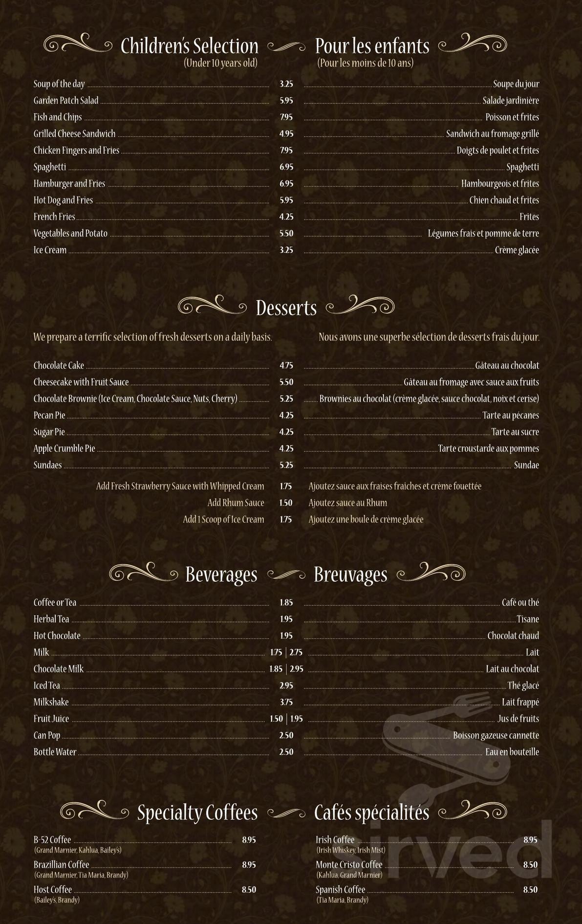 Atlantic Host menu in Bathurst, New Brunswick, Canada