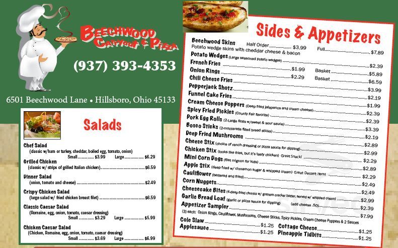 Menu for Beechwood Pizza & Carryout in Hillsboro, OH | Sirved