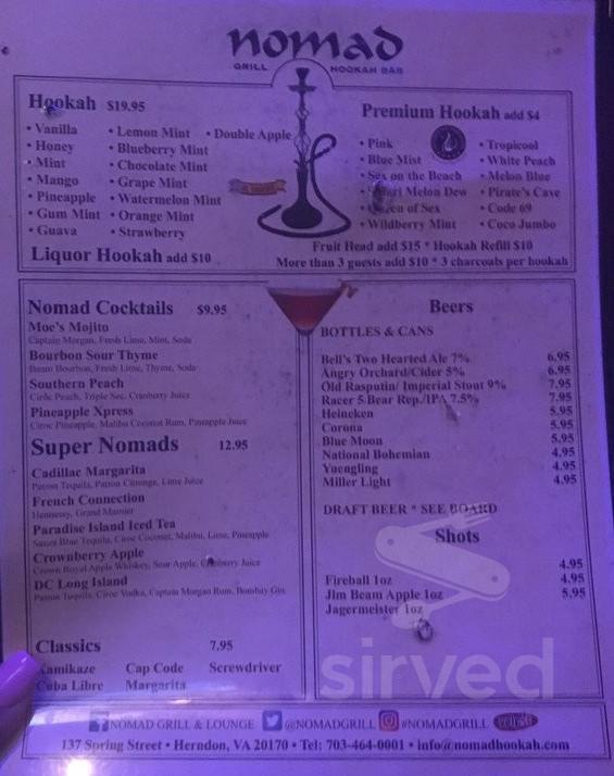 Nomad Grill & Lounge menu in Herndon, Virginia, USA