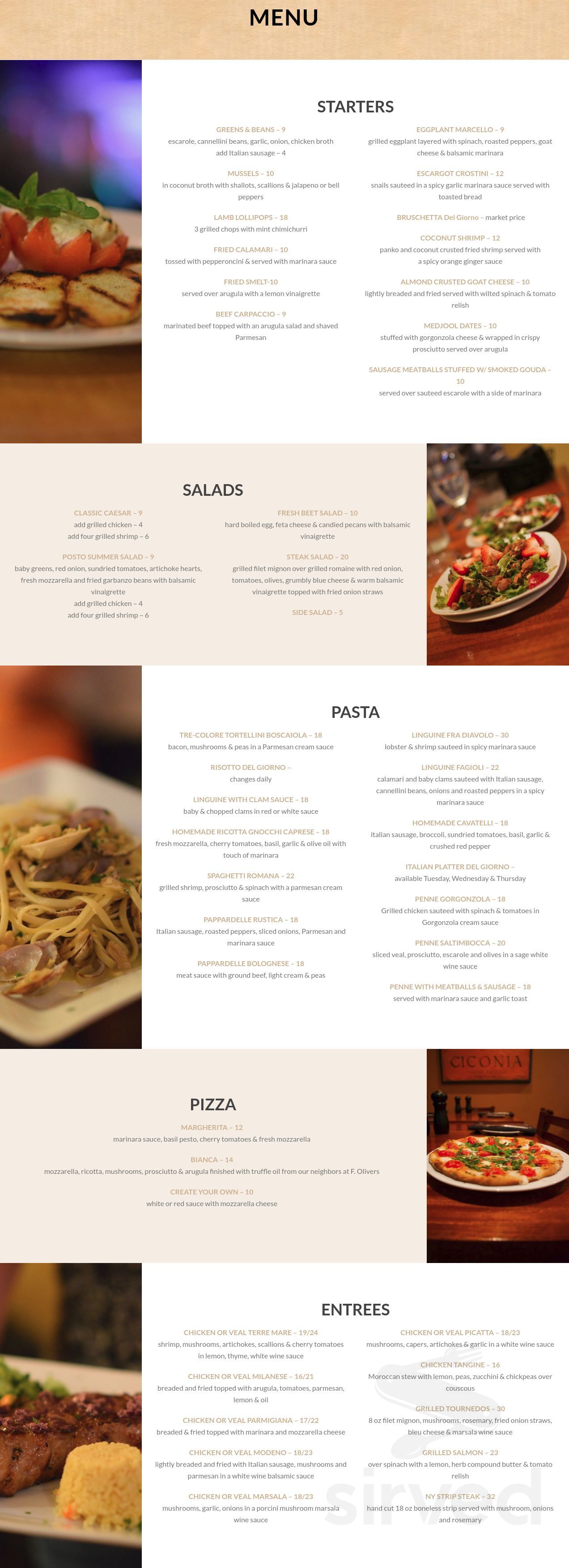 Menu - Canandaigua NY's Il Posto Bistro | Sirved