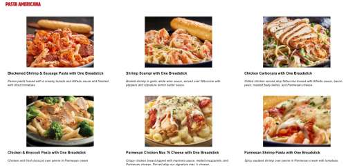 Pasta Americana menu in New Freedom, Pennsylvania, USA