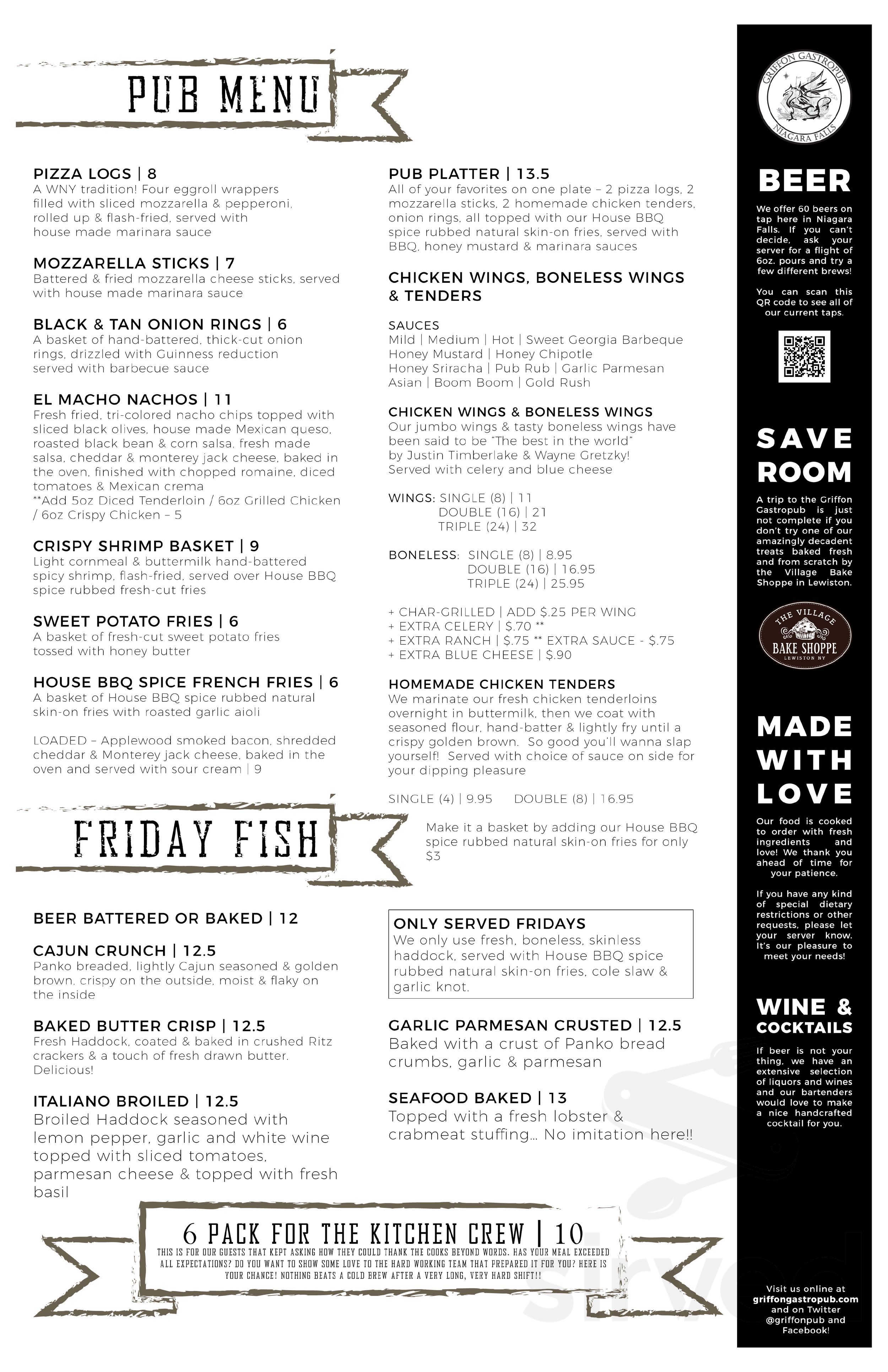 The Griffon Gastropub menu in Niagara Falls, New York, USA