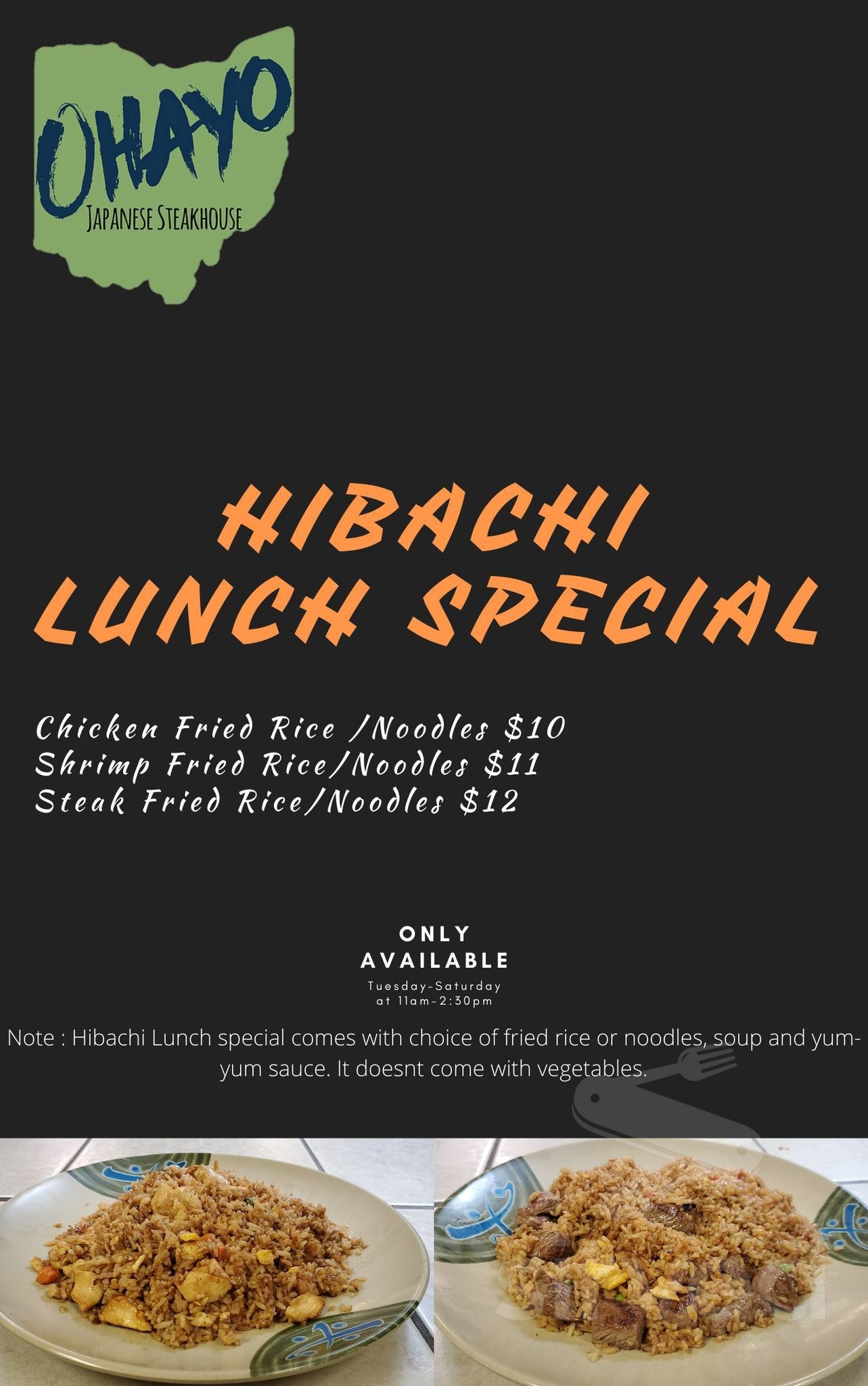 Ohayo Japanese Steakhouse menu in Hillsboro, Ohio, USA