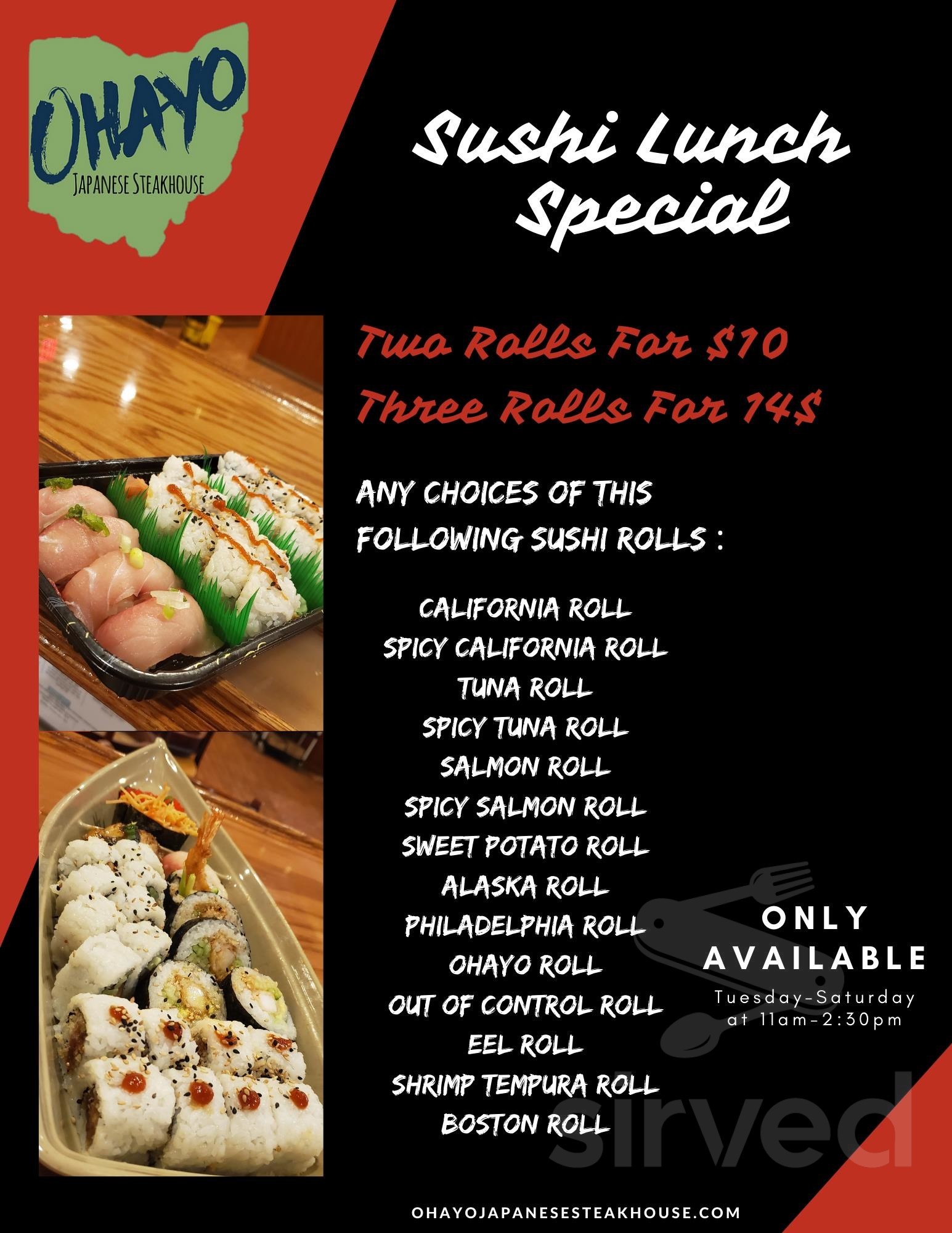 Ohayo Japanese Steakhouse menus in Hillsboro, Ohio, United States