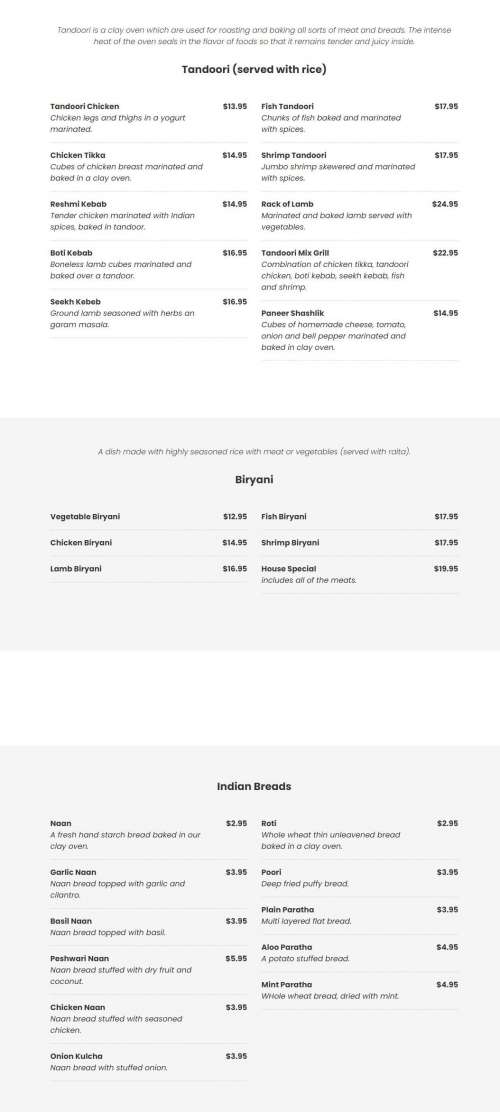 Taste of Spice menu in Fredericksburg, Virginia, USA