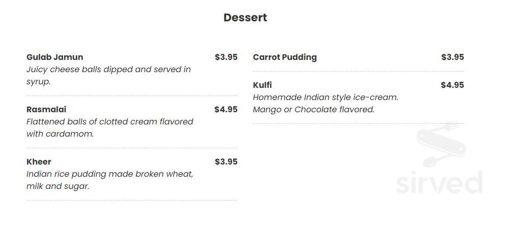 Taste of Spice menu in Fredericksburg, Virginia, USA