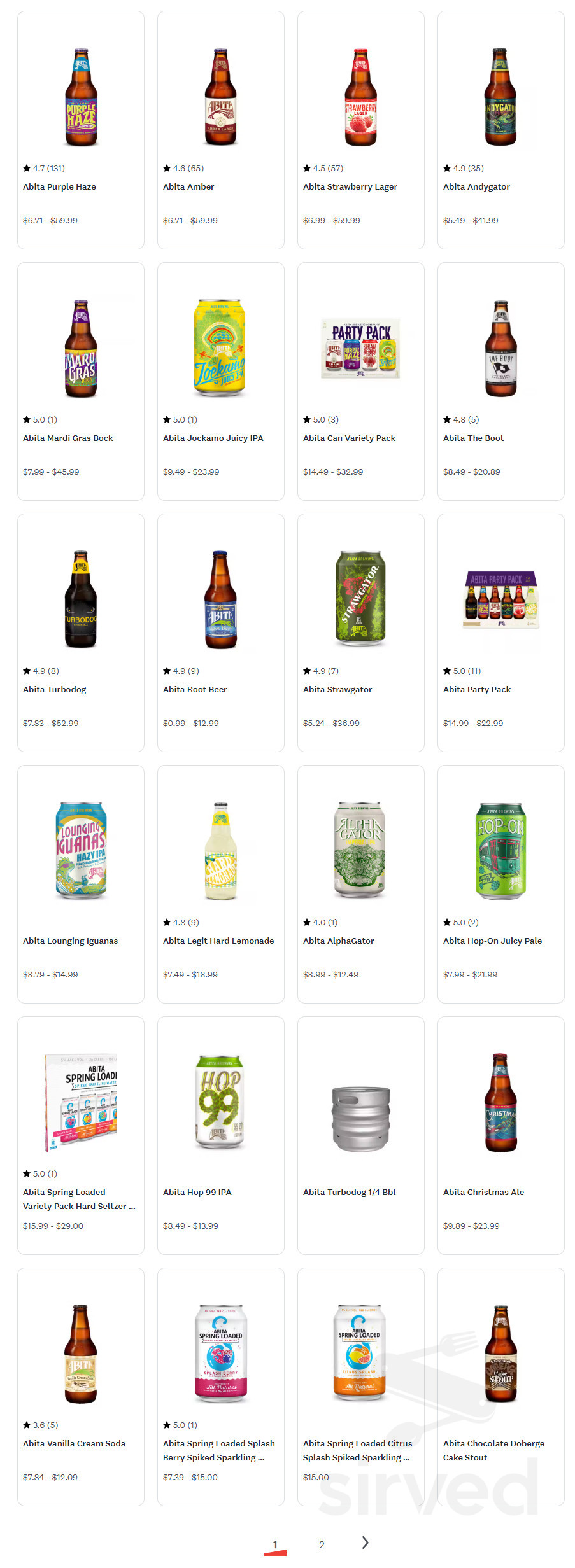 Abita Brewing CompanyTap Room menus in Covington, Louisiana, United States