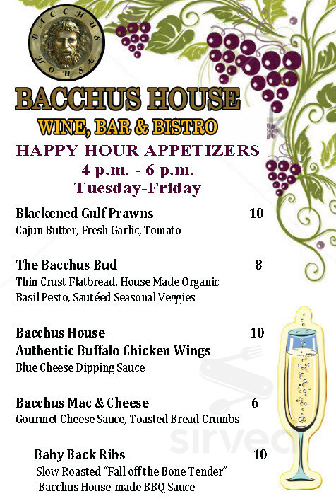 Bacchus House Wine Bar & Bistro menu in Folsom, California, USA