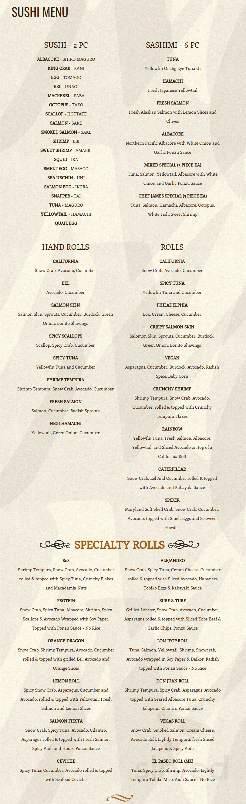 Menu - Palm Desert CA's Mitch's on El Paseo Prime Seafood | Sirved