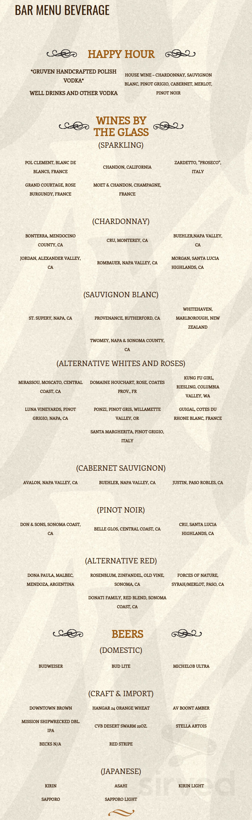 Menu for Mitch's on El Paseo Prime Seafood in Palm Desert, CA | Sirved