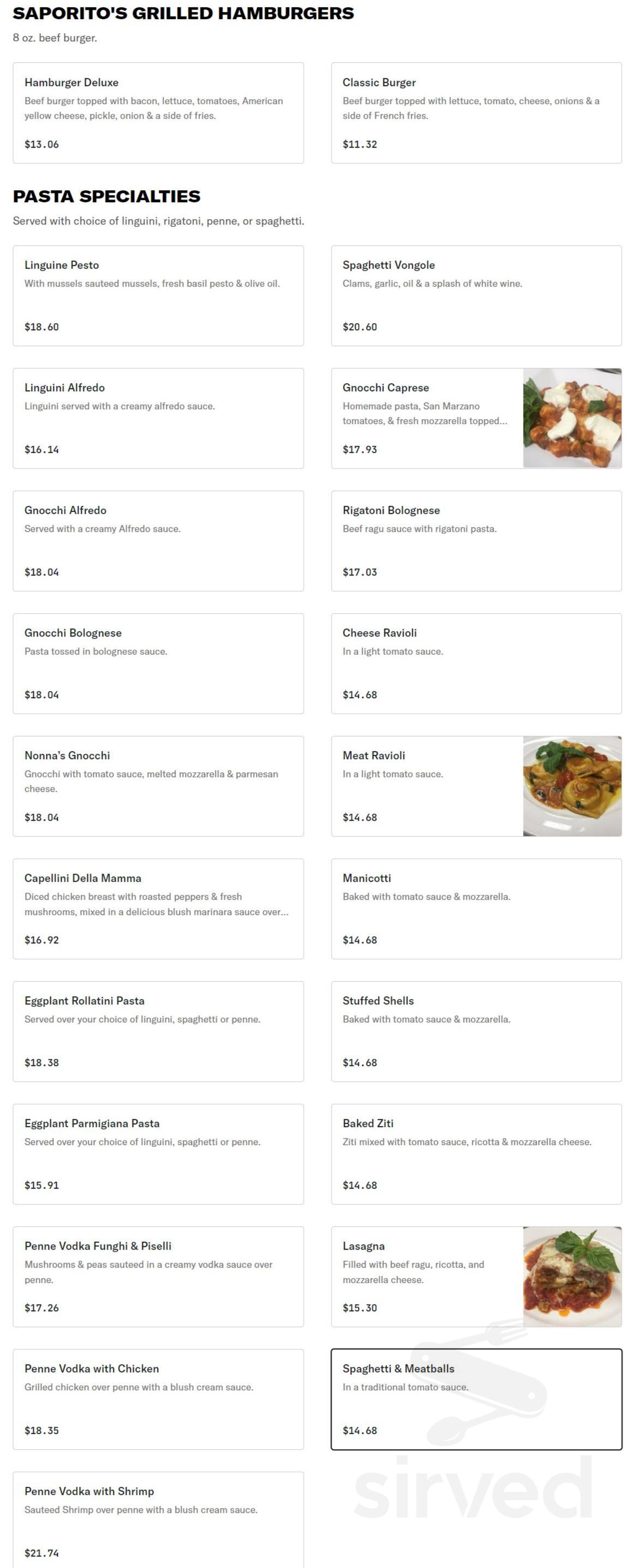 Saporito Pizza menu in Warwick, New York, USA
