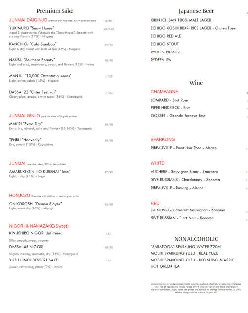 Sushi Ondo menu in San Francisco, California, USA