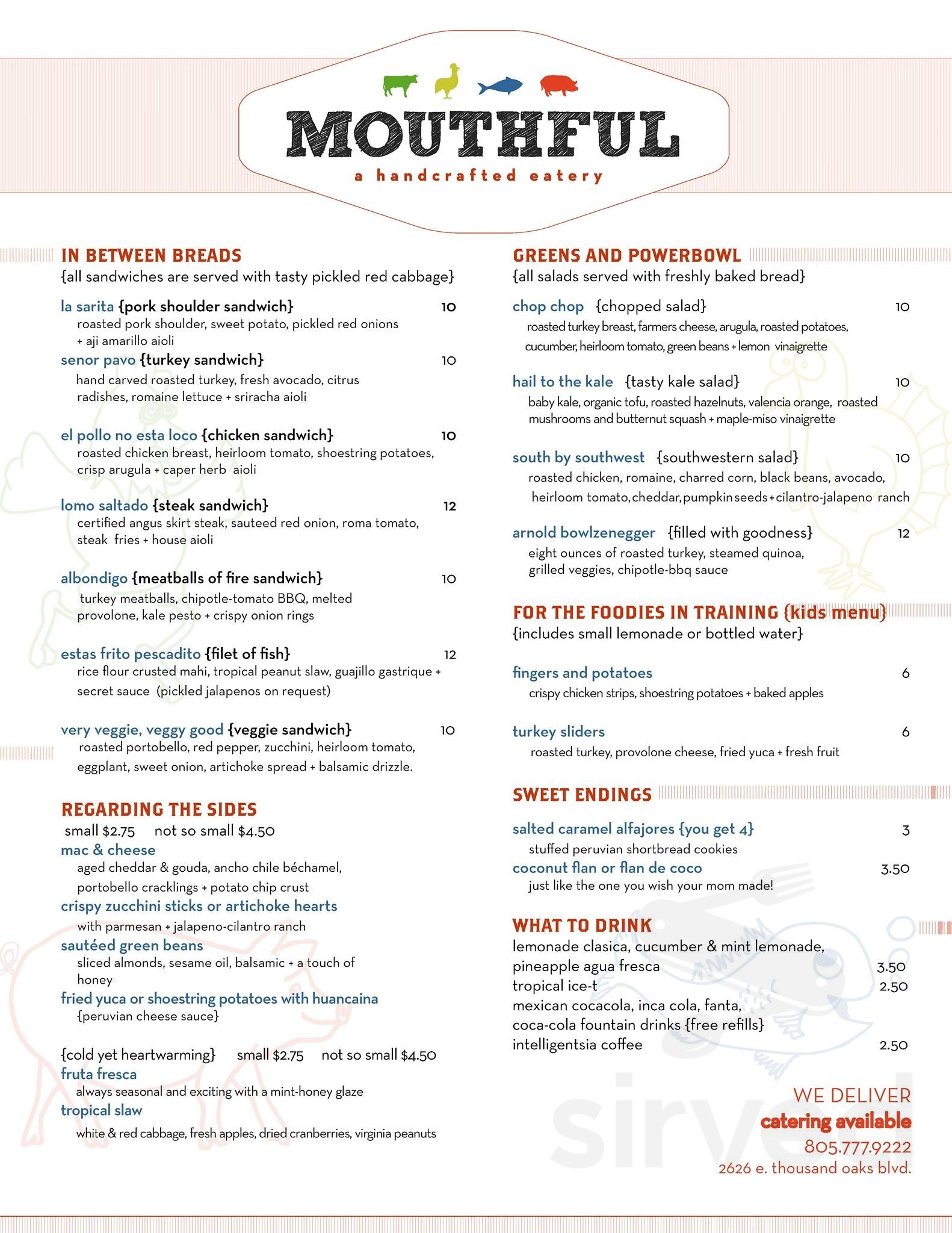 Mouthful Eatery menu in Thousand Oaks, California, USA