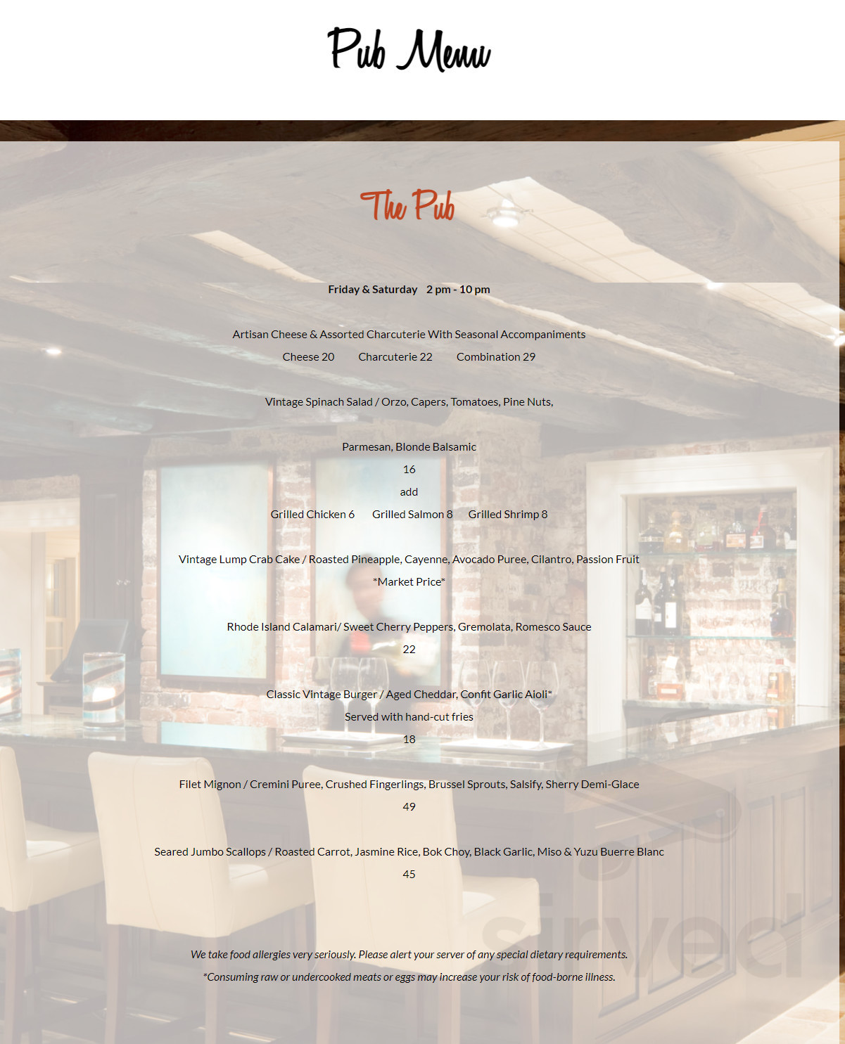 Inn At Willow Grove menu in Orange, Virginia, USA