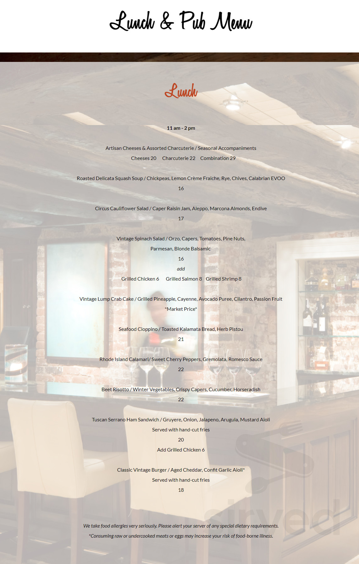 Inn At Willow Grove menu in Orange, Virginia, USA