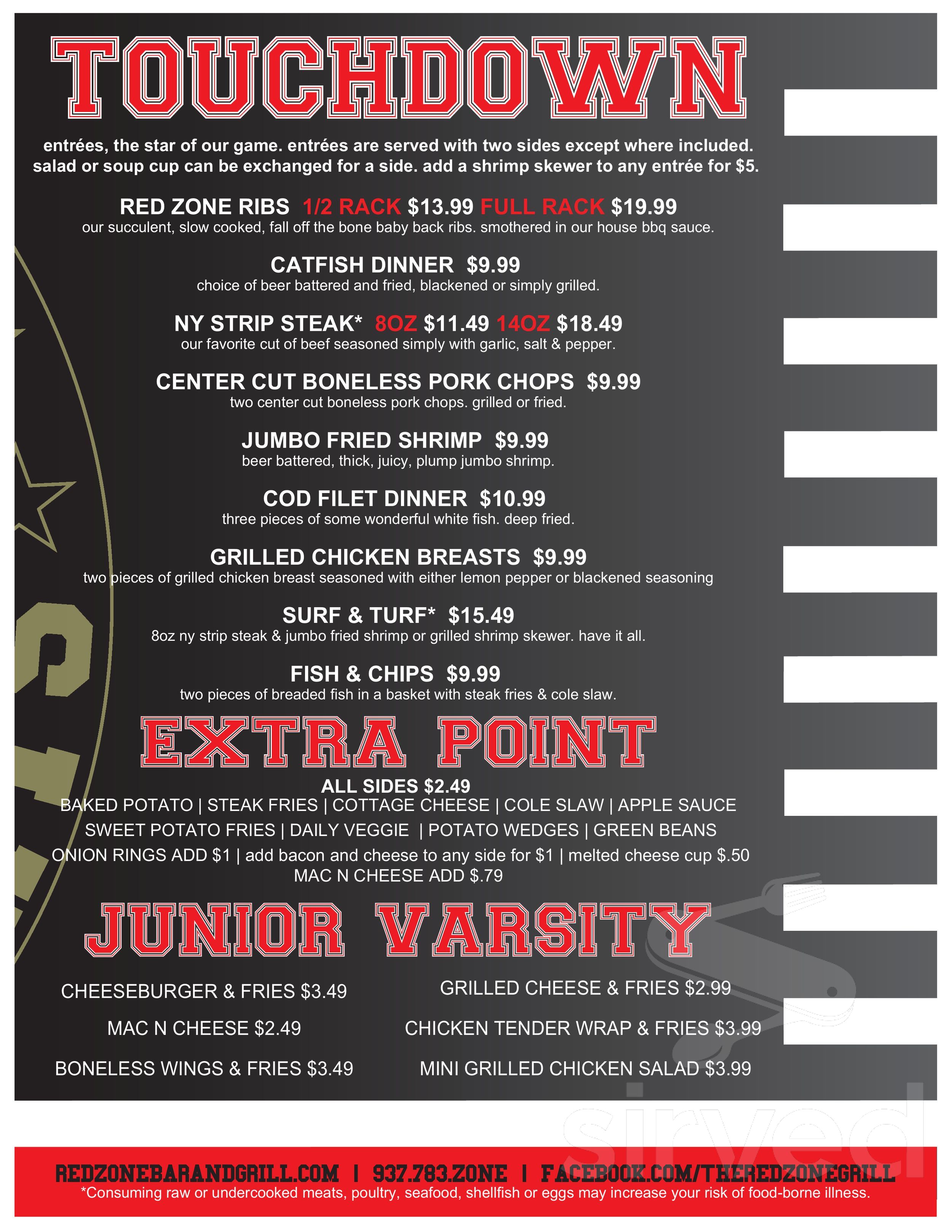 Menu - Blanchester OH's Red Zone Bar and Grill | Sirved