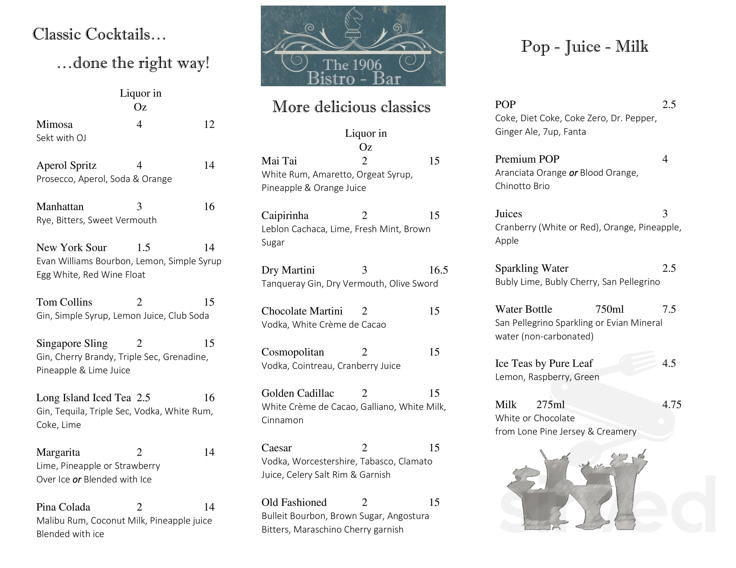 Menu - Didsbury AB's The 1906 Bistro - Bar | Sirved