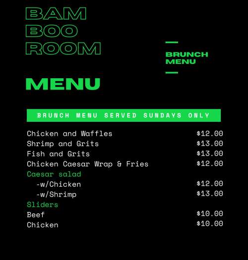 Bamboo Room menu in Lake Worth, Florida, USA