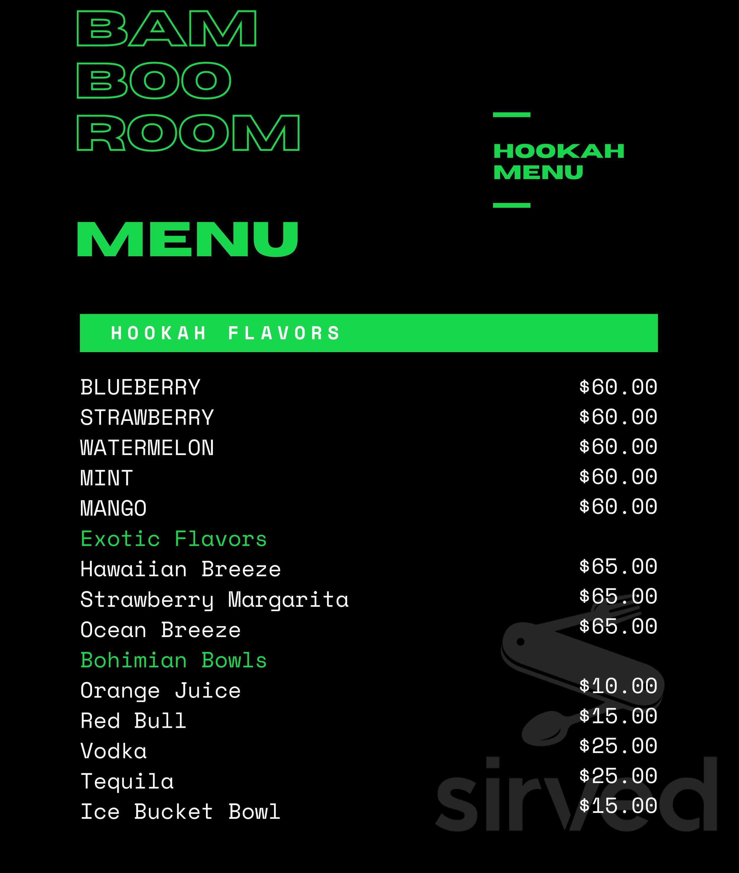 Bamboo Room menu in Lake Worth, Florida, USA