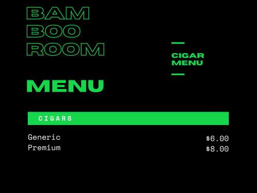 Bamboo Room menu in Lake Worth, Florida, USA