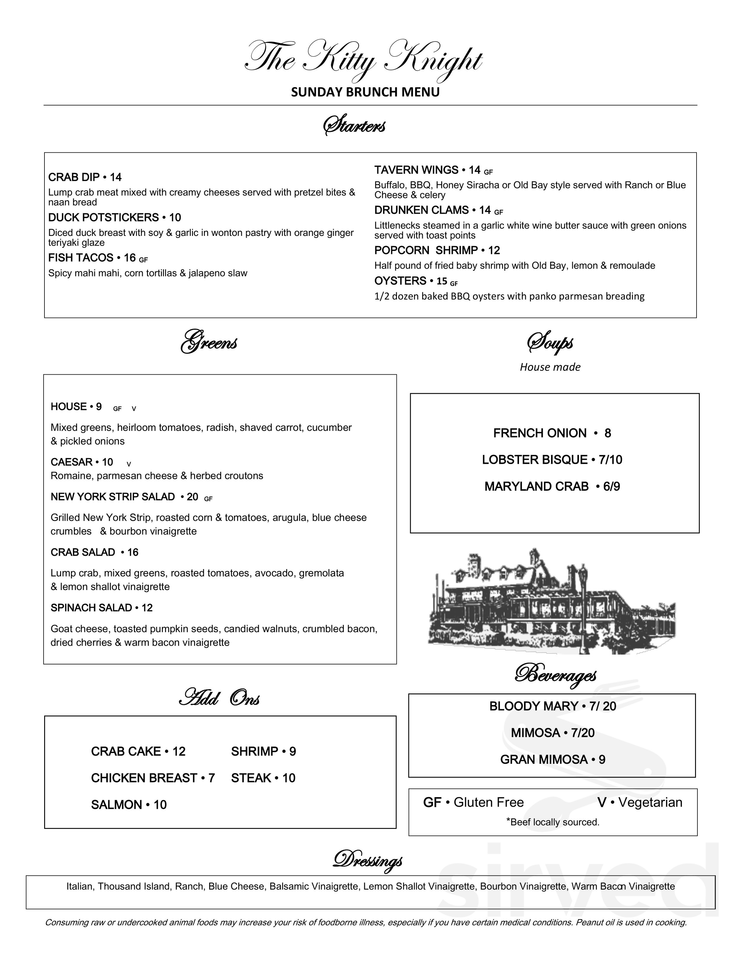 Kitty Knight Inn menu in Georgetown, Maryland, USA