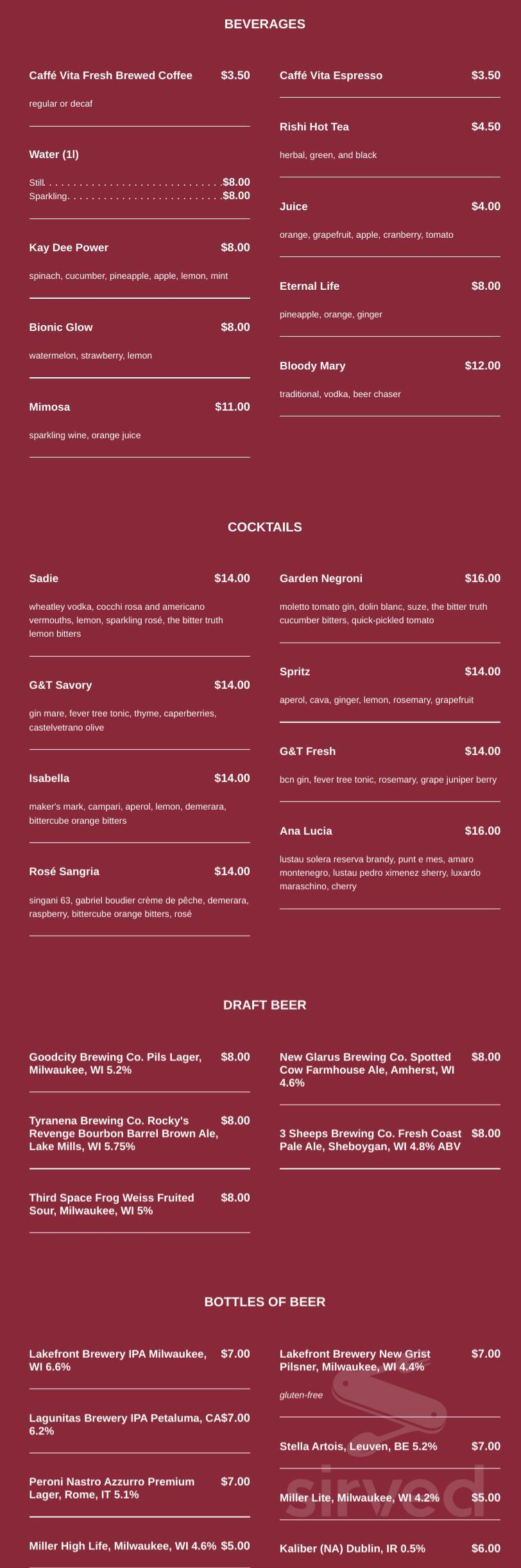 Tre Rivali menu in Milwaukee, Wisconsin, USA