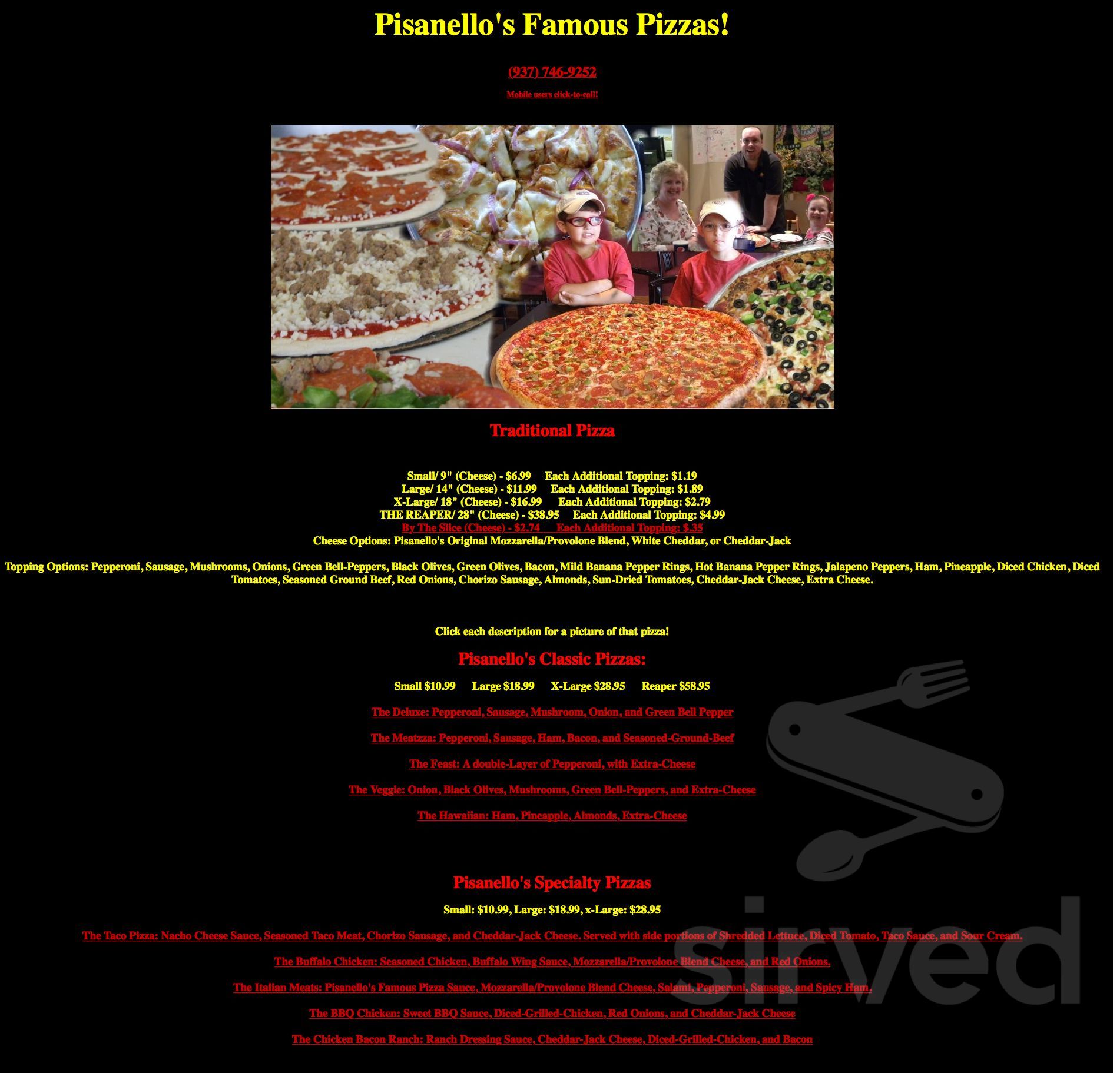 Menu - Franklin OH's Pisanello's Pizza | Sirved