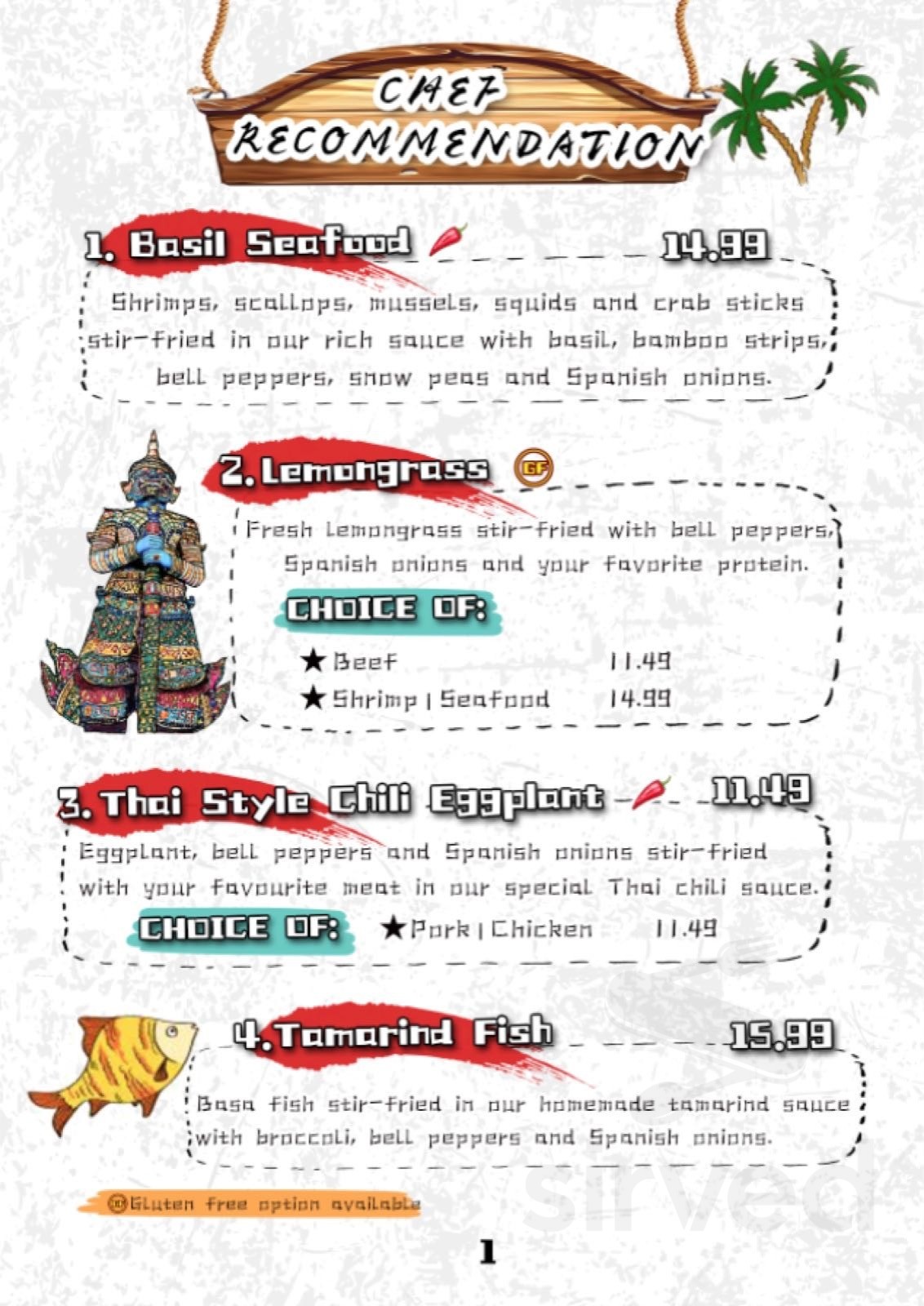 Thai Tanic menu in Guelph, Ontario, Canada