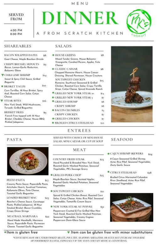 PKs Culinary menu in Grand Coulee, Washington, USA