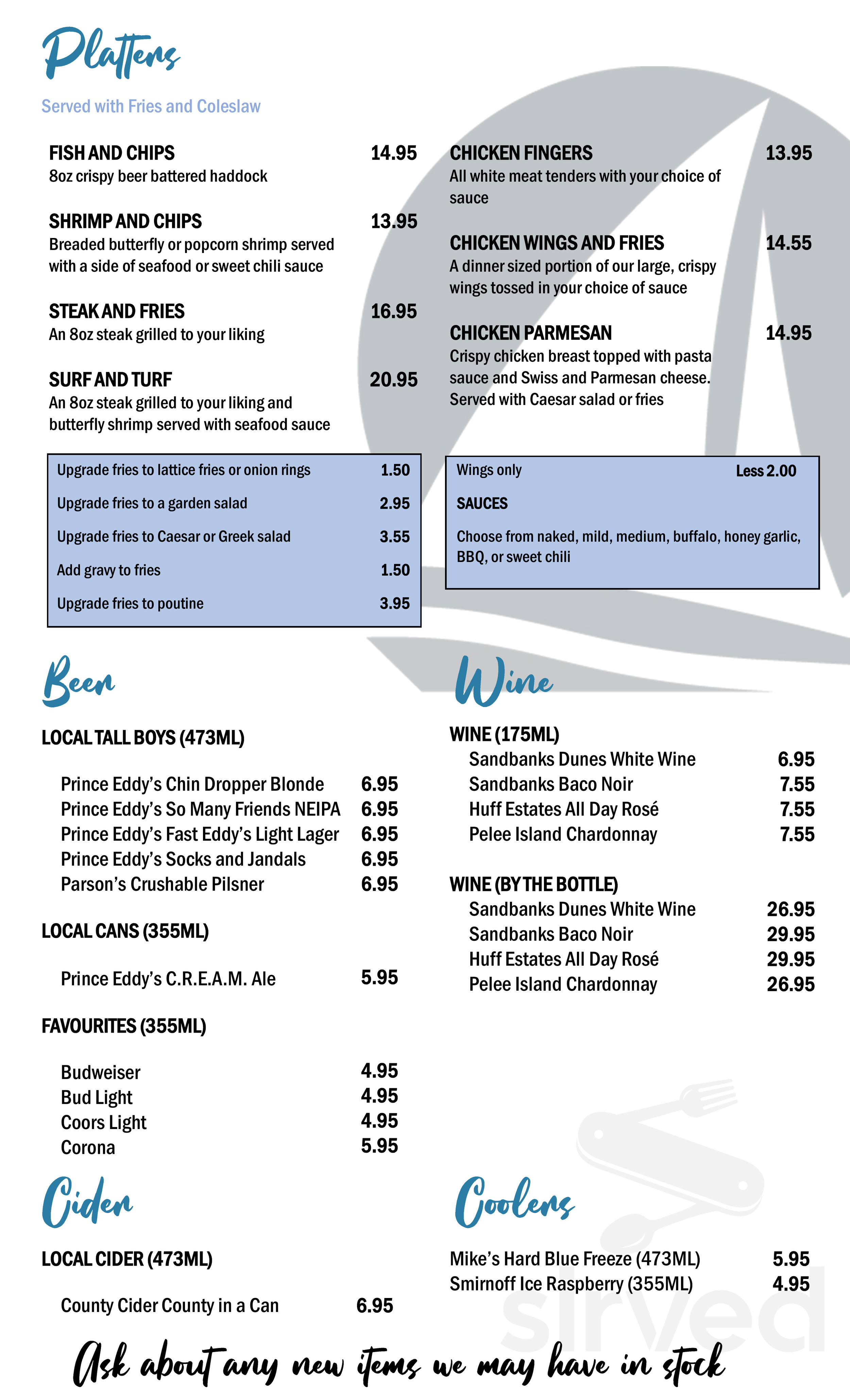 Menu - Picton ON's Picton Harbour Inn | Sirved
