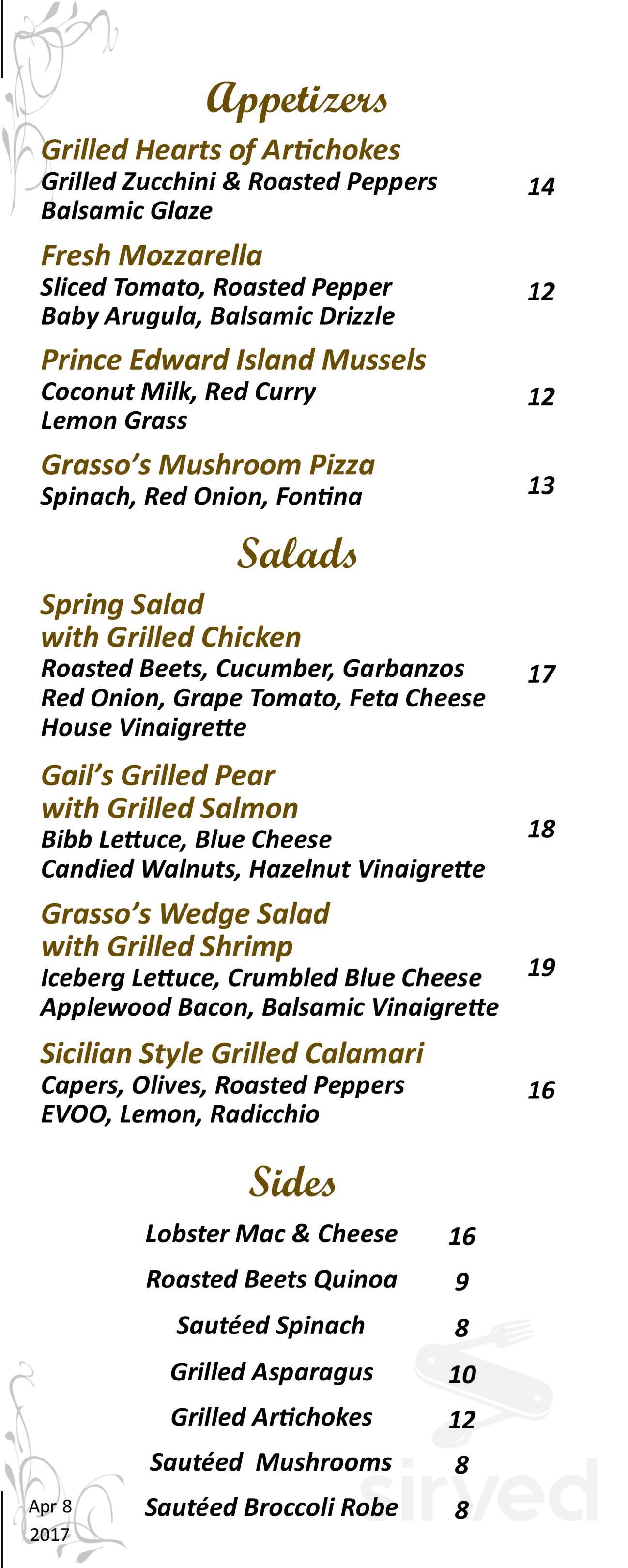 Grasso's menu in Cold Spring Harbor, New York, USA