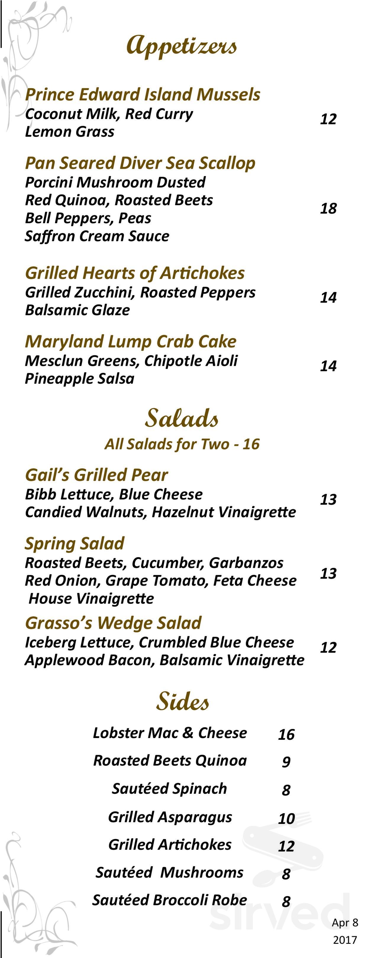Grasso's menu in Cold Spring Harbor, New York, USA