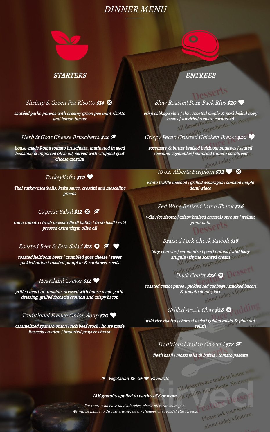 Menu for Heartland Cafe & Restaurant in Okotoks, AB | Sirved