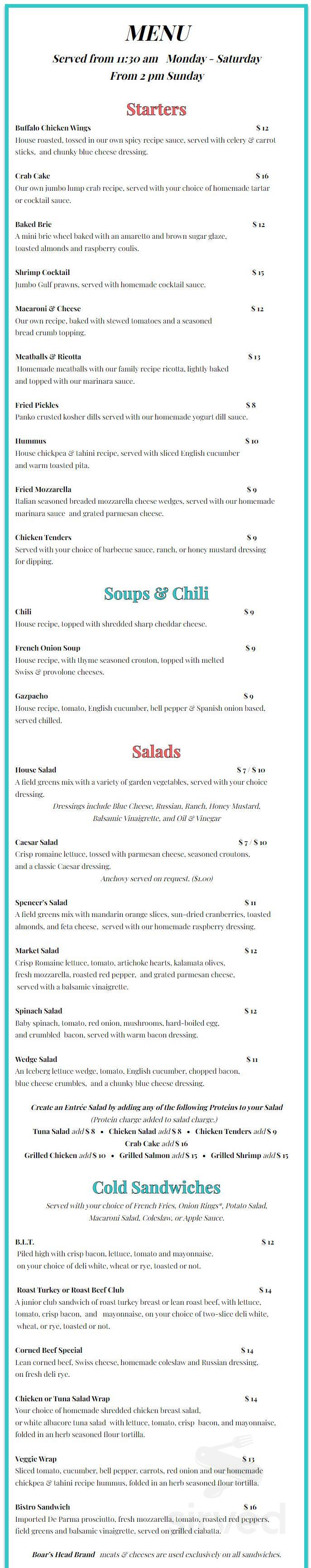 Spencer's Corner Bar menu in Wilton Manors, Florida, USA