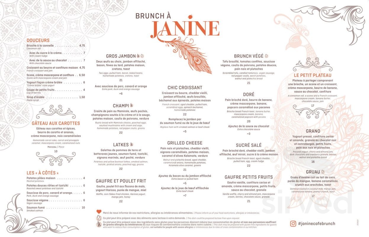 Janine Café-Brunch menu in Verdun, Quebec H4G 1V3, Canada