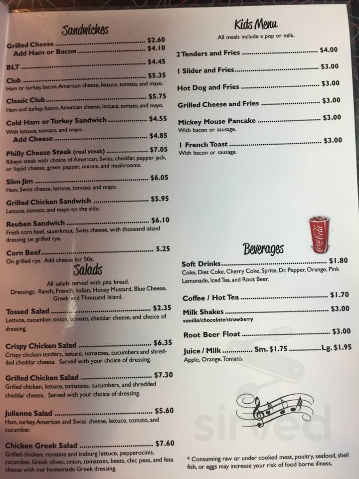 Powers Diner menu in Port Huron, Michigan, USA