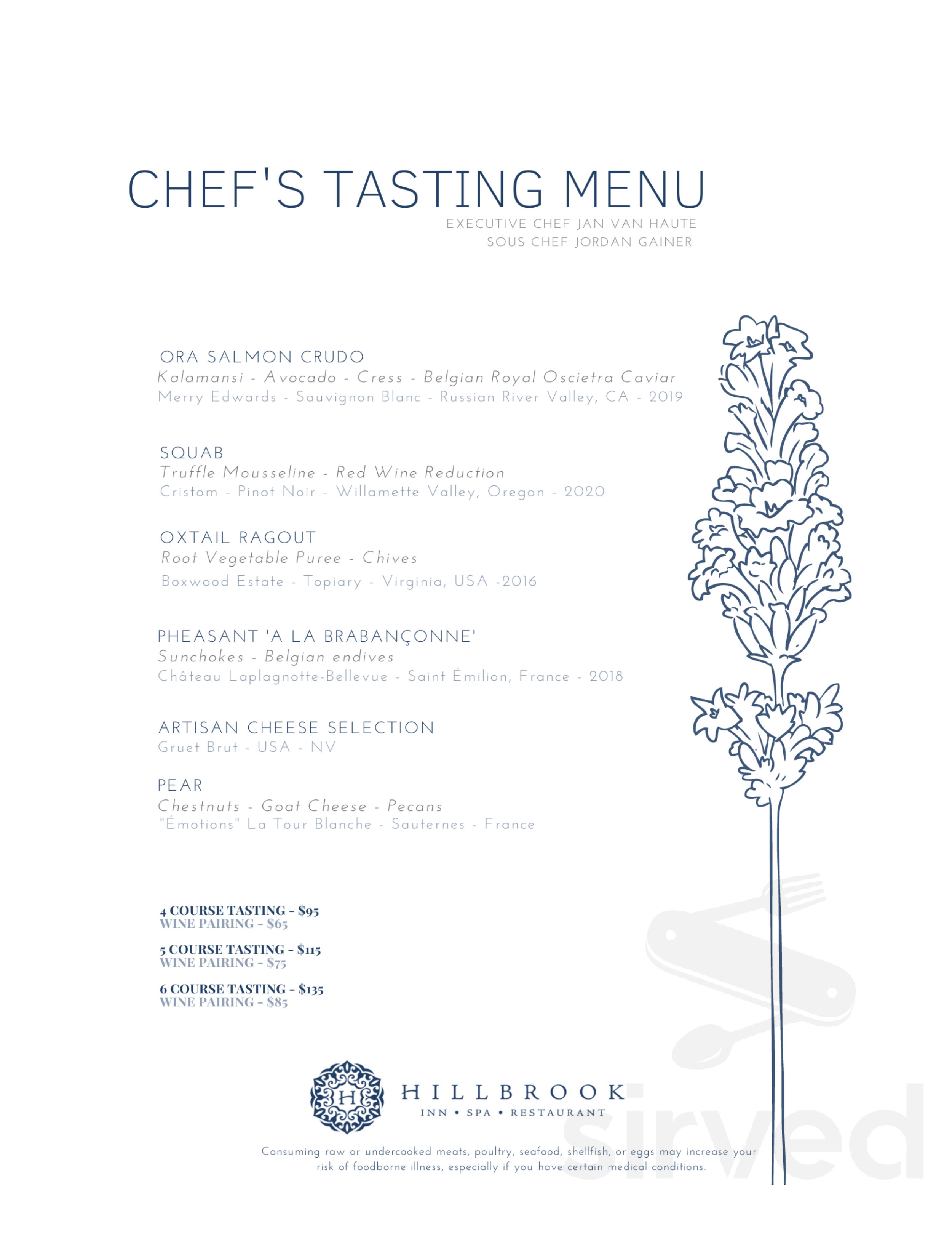 Hillbrook Inn menu in Charles Town, West Virginia, USA